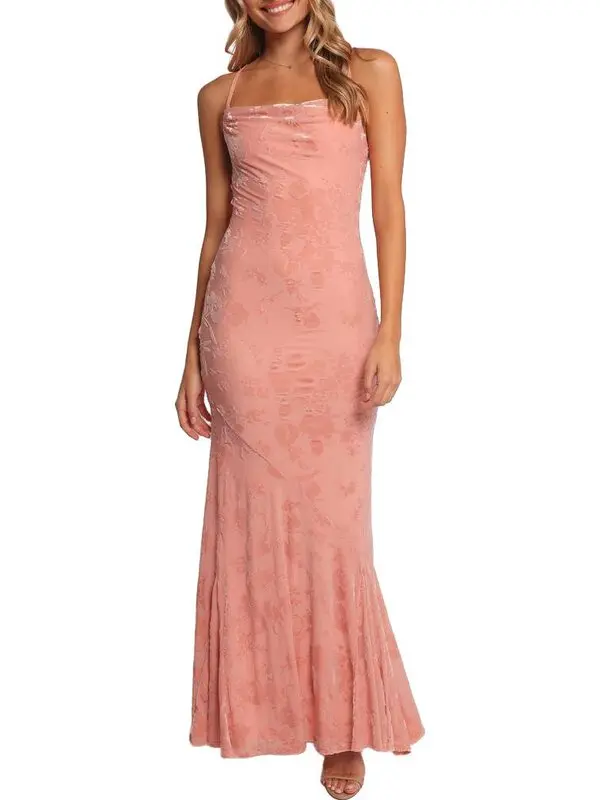 PETAL & PUP Floral Velvet Burnout Maxi Dress - Pink
