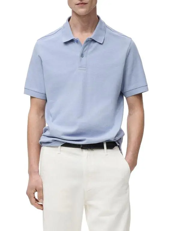 Mango Regular Fit Cotton Pique Knit Polo - Aqua Green