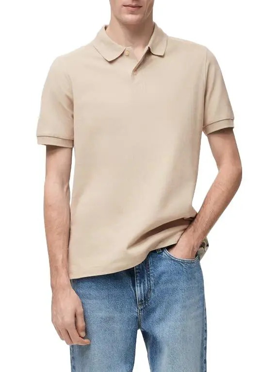 Mango Regular Fit Cotton Pique Knit Polo - Ecru