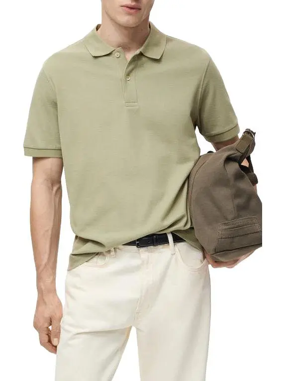 Mango Regular Fit Cotton Pique Knit Polo - Khaki