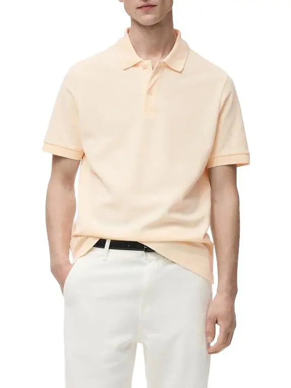 Mango Regular Fit Cotton Pique Knit Polo - Vanilla