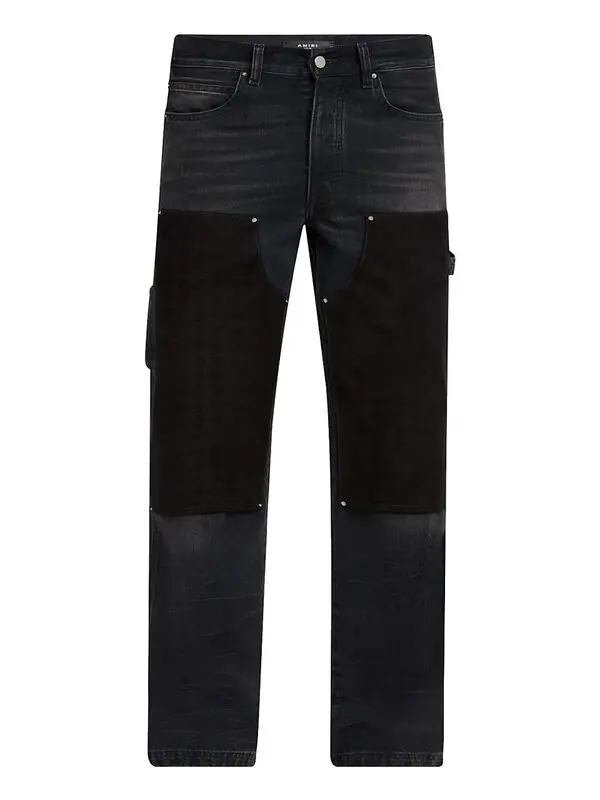 Amiri Ma Quad Suede Panel Carpenter Jeans - Faded Black