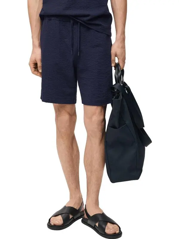 Mango Drawstring Seersucker Shorts - Dark Navy