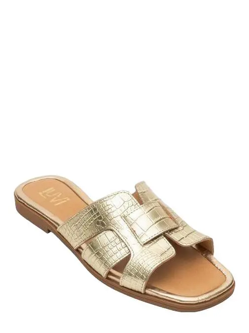 FOREVER & ALWAYS SHOES Notre Leather Slide Sandal - Gold Leather