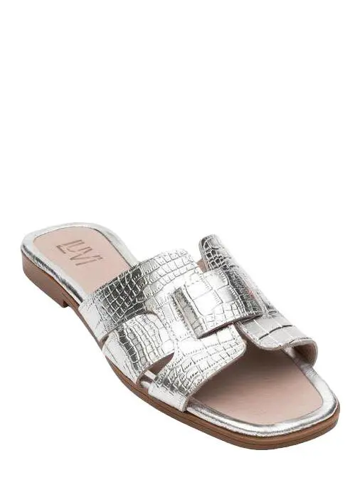 FOREVER & ALWAYS SHOES Notre Leather Slide Sandal - Silver Leather