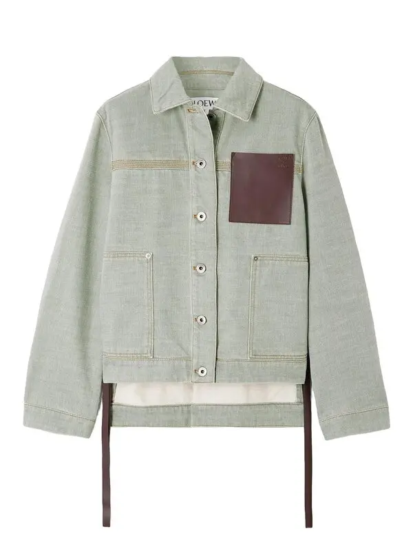 Loewe Leather-trimmed Denim Jacket - Green