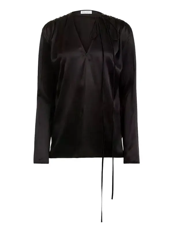 Nina Ricci Satin V-neck Top - Black