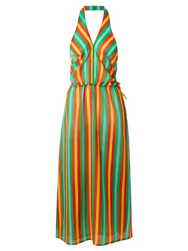LIDO Striped Cotton And Silk-blend Halterneck Midi Dress - Multi