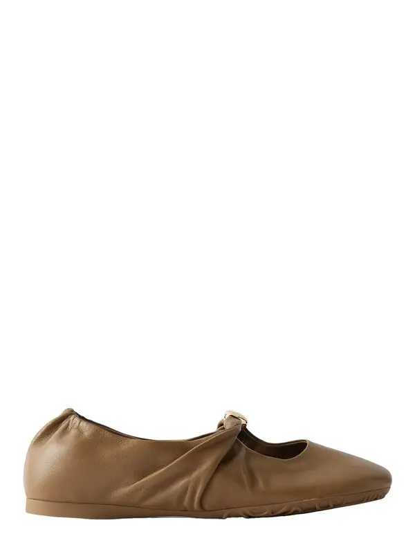 Loewe Pebble Embellished Leather Ballet Flats - Brown