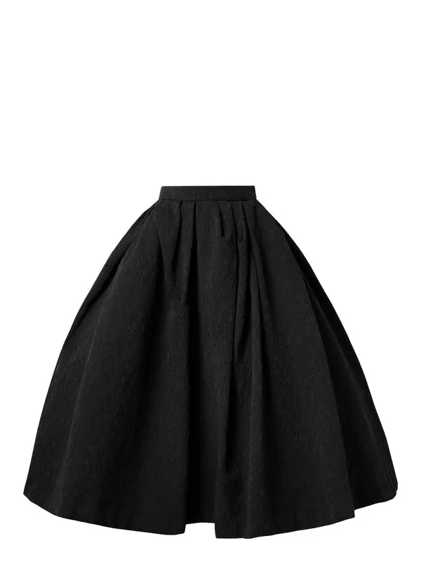 Carolina Herrera Pleated Cotton-blend Cloqué Midi Skirt - Black
