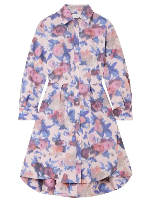 Erdem Asymmetric Floral-print Cotton-poplin Mini Shirt Dress - Pink