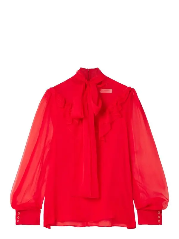 Carolina Herrera Tie-neck Ruffled Silk-chiffon Blouse - Red