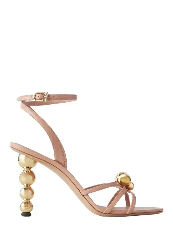 FERRAGAMO Karina Embellished Leather Sandals - Neutrals