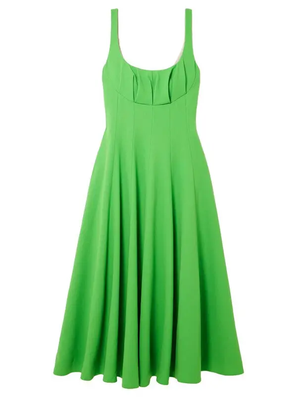 EMILIA WICKSTEAD Collins Pleated Paneled Wool-crepe Midi Dress - Green