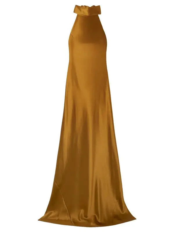 Galvan Sienna Satin Halterneck Gown - Brown