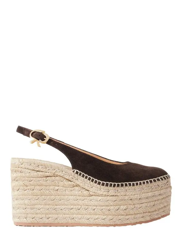 GIANVITO ROSSI 110 Suede Slingback Platform Espadrilles - Brown