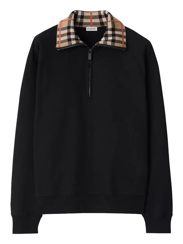 Burberry Check-collar Quarter-zip Sweater - Black