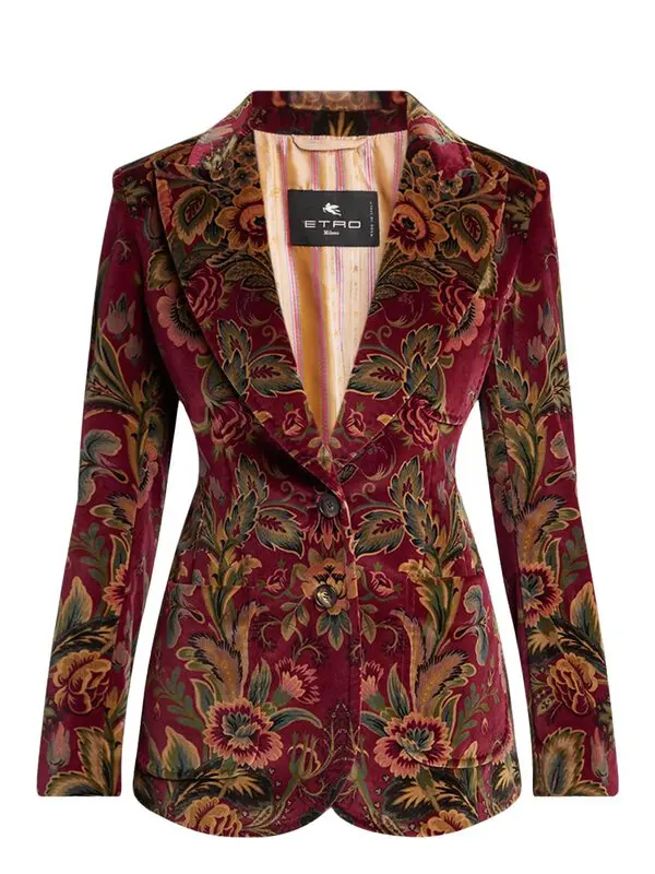 Etro Floral Velvet Single-breasted Jacket - Print On Bordeaux Ba