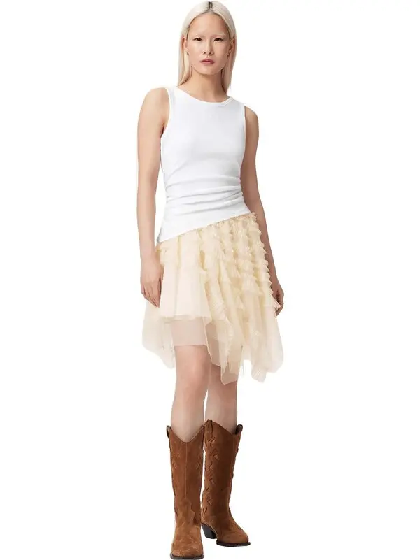 ALLSAINTS Jayde Ruffled Tulle Mini Skirt - White