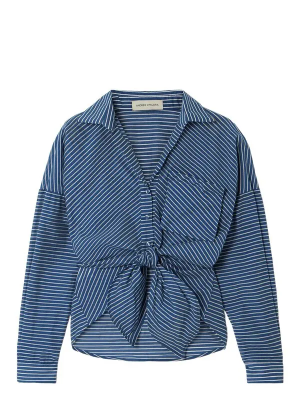 ANDRES OTALORA Ilusion Tie-detailed Striped Shirt - Blue