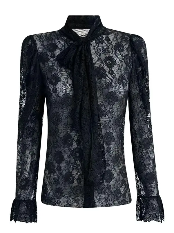 Chloé Lace Tie-neck Button-down Blouse - Black