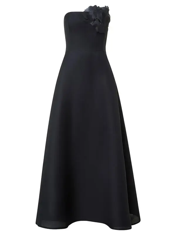 Akris Flower Corsage Strapless Gown - Black