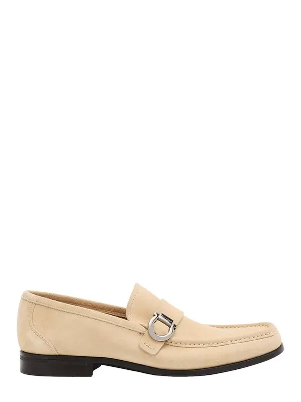 FERRAGAMO Caspian 2 Suede Gancini-bit Loafers - Ecru