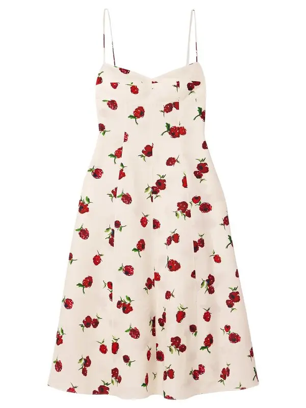 Khaite Isabella Printed Cotton-poplin Midi Dress - Neutrals