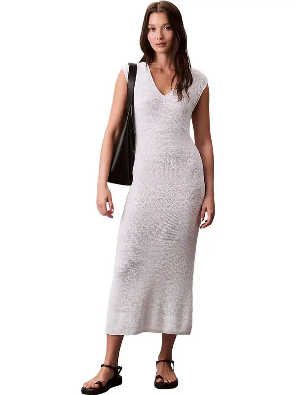 Calvin Klein Knit Sleeveless Midi Dress - Brilliant White