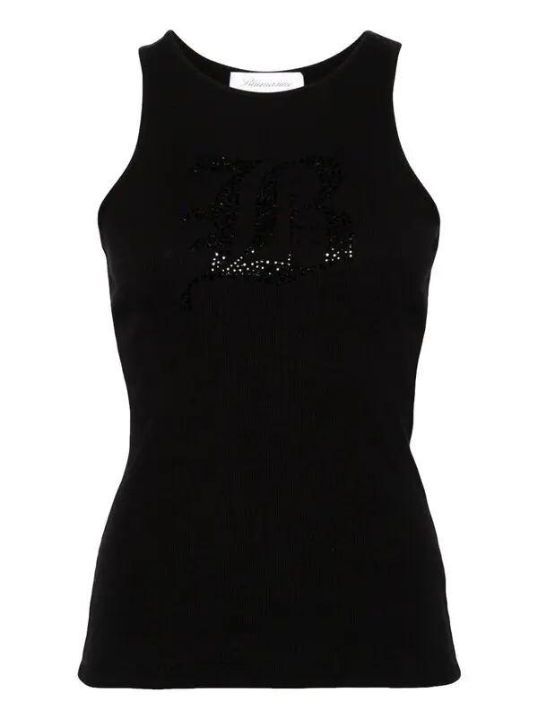 Blumarine Logo Ribbed Tank Top - Black