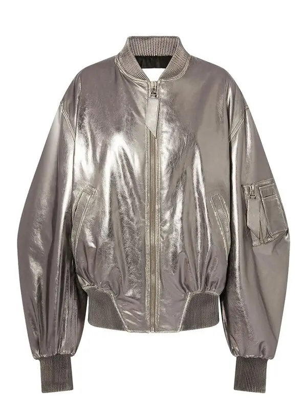Attico Mirrored Leather Runway Bomber Jacket - Silver