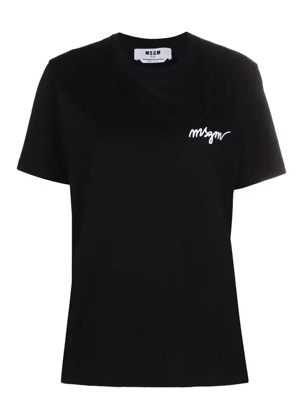 MSGM Logo-embroidered Cotton T-shirt - Black