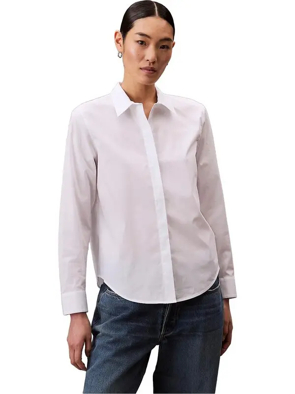Calvin Klein Cotton Poplin Stretch Relaxed Button-down Shirt - Brilliant White