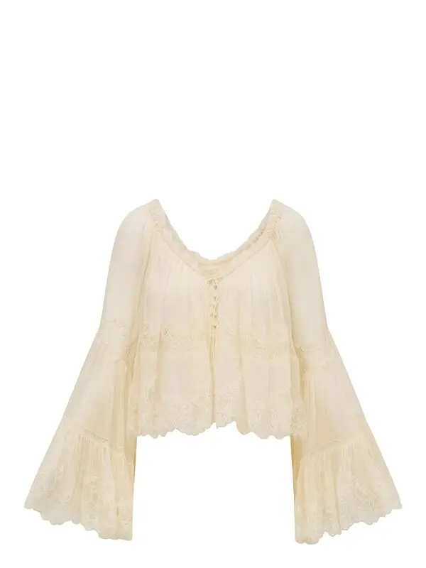 LoveShackFancy Darline Chiffon Silk Top - Ivory