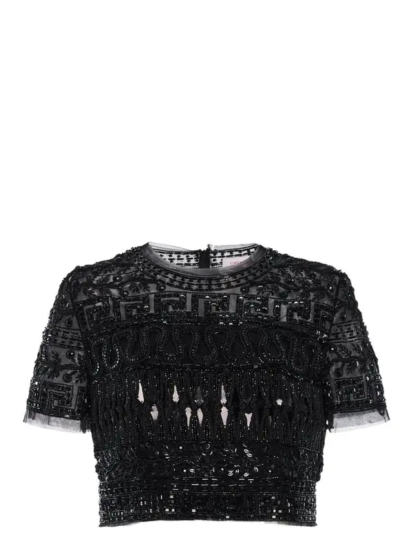 Carolina Herrera Embroidered Tulle Crop Top - Black