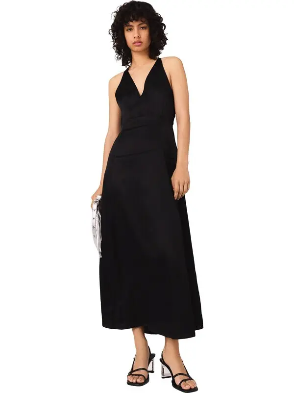 Maje Viscose Maxi Dress With Braided Back - Black