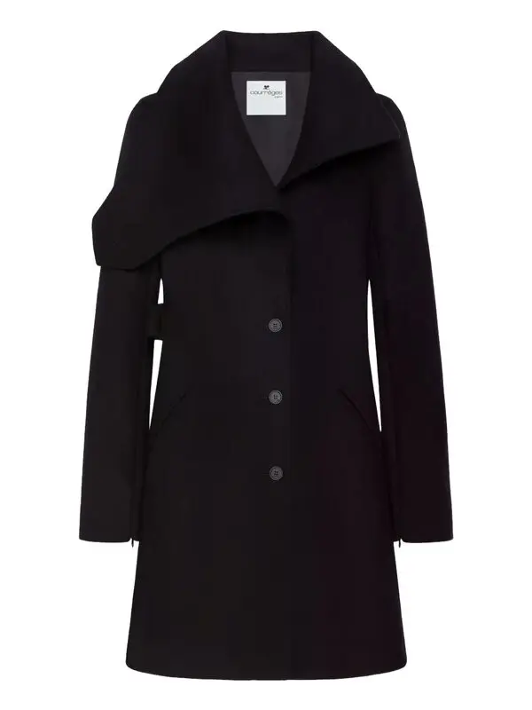 COURREGES Asymmetric-lapel Button-up Coat - Black