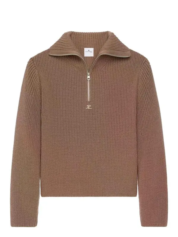 COURREGES Half-zip Ribbed-knit Sweater - Brown