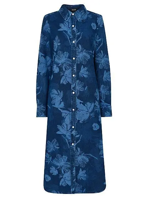 Whistles Chalk-print Relaxed-fit Denim Shirt Dress - Blue