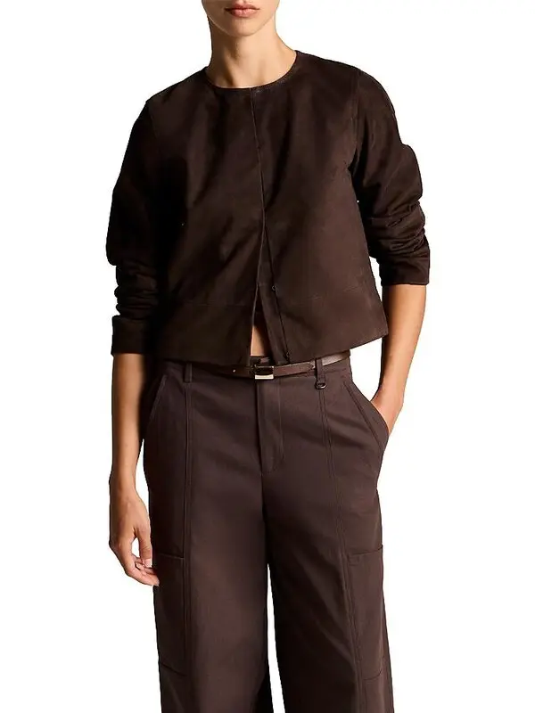 Vince Cropped Suede Jacket - Iron