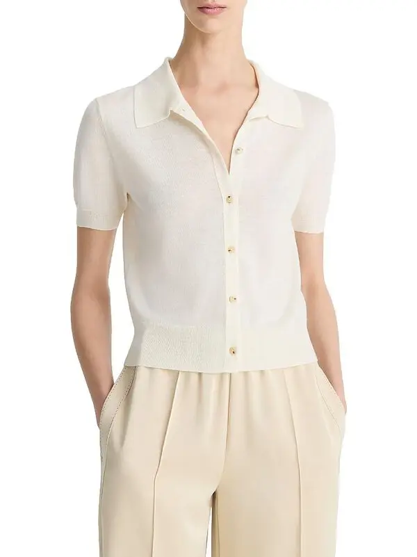 Vince Collared Wool-blend Button-up Top - Off White