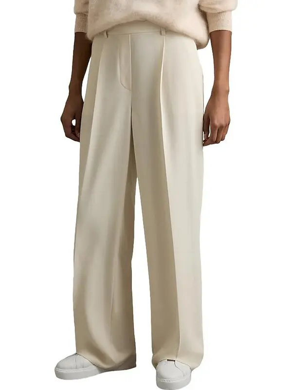 REISS Petite Wide Leg Trousers - Cream