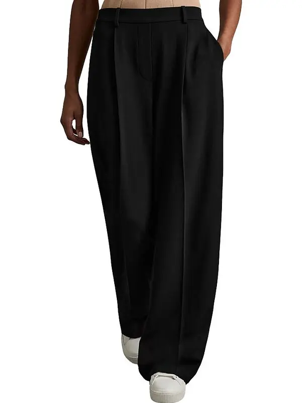 REISS Petite Wide-leg Trousers - Black