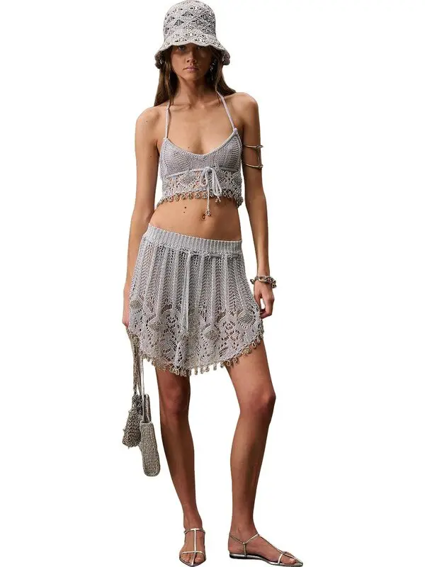 Rabanne Lurex Crochet Mini Skirt - Silver