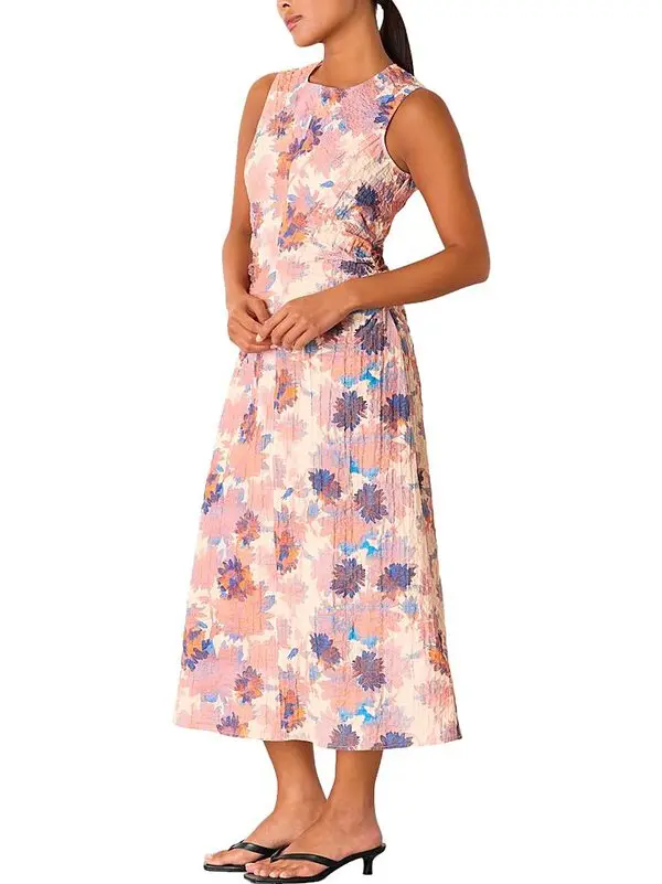 Whistles Petite Floral Textured Midi Dress - Pink/multi