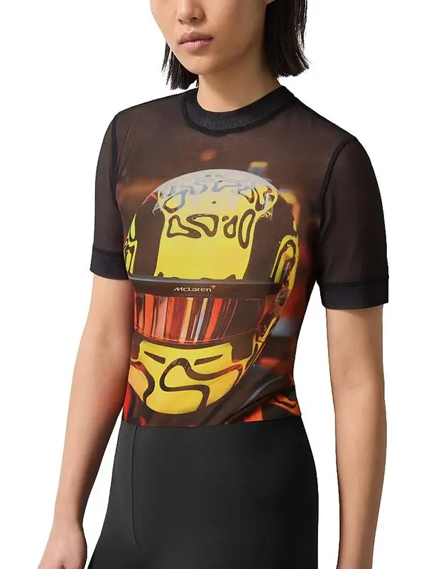 REISS Mclaren Santino Short Sleeve Lando Printed Mesh Top - Multi