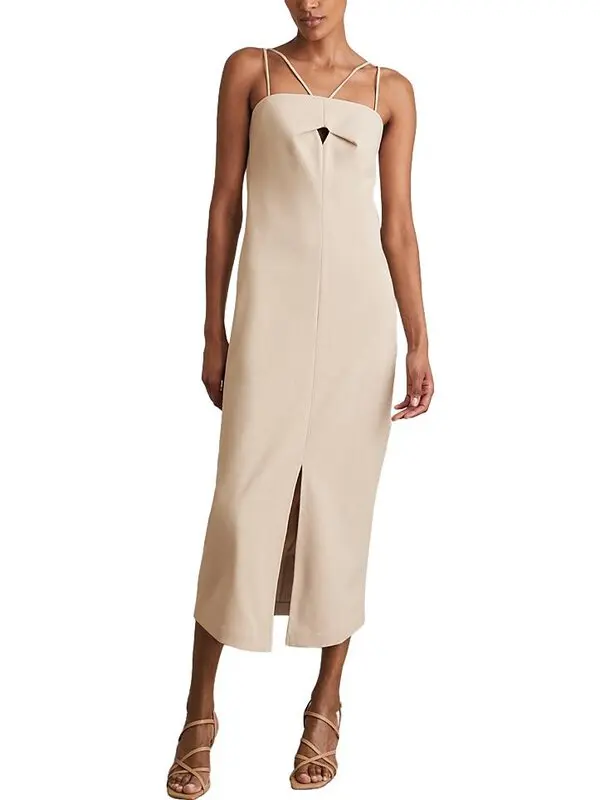 REISS Juni Fitted Midi Dress - Stone Neutral