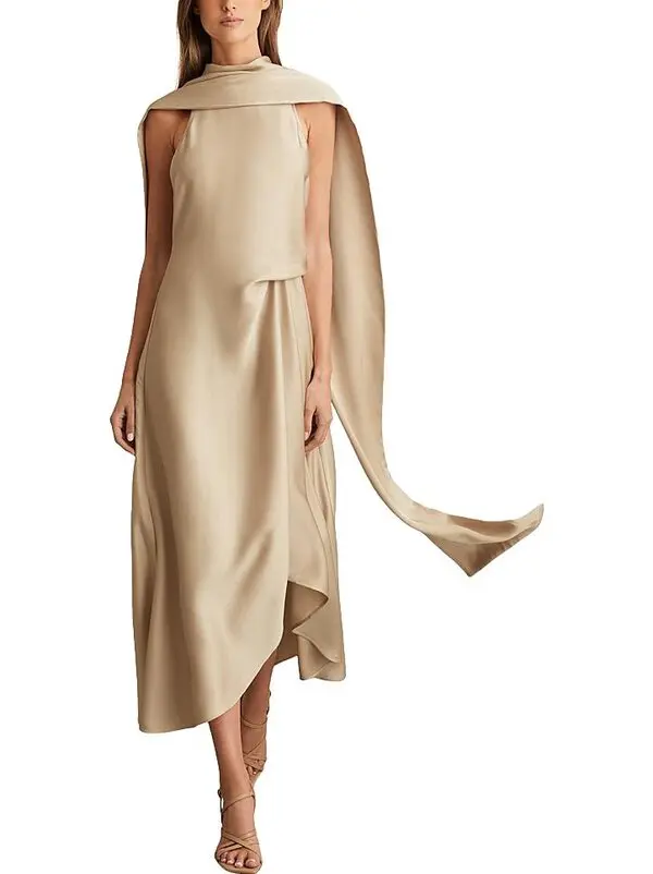 REISS Michelle Drape Midi Dress - Champagne