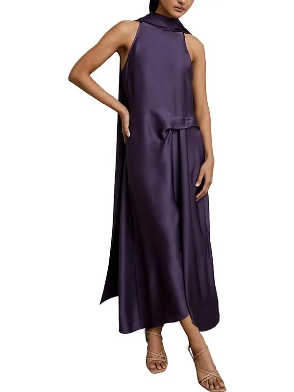 REISS Michelle Drape Occasion Midi Dress - Purple