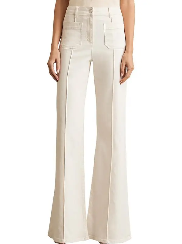 REISS Sakura Flare Patch Pocket Jeans - Ecru
